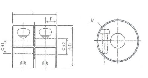 2 Two-Piece Clamp-On Rigid Shaft Coupling With Keyway 50X55mm